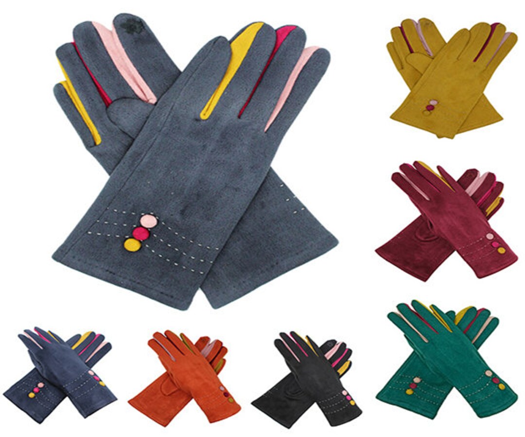 Women Button Gloves Ladies Multi Colours Gloves Touch Screen Gloves ...