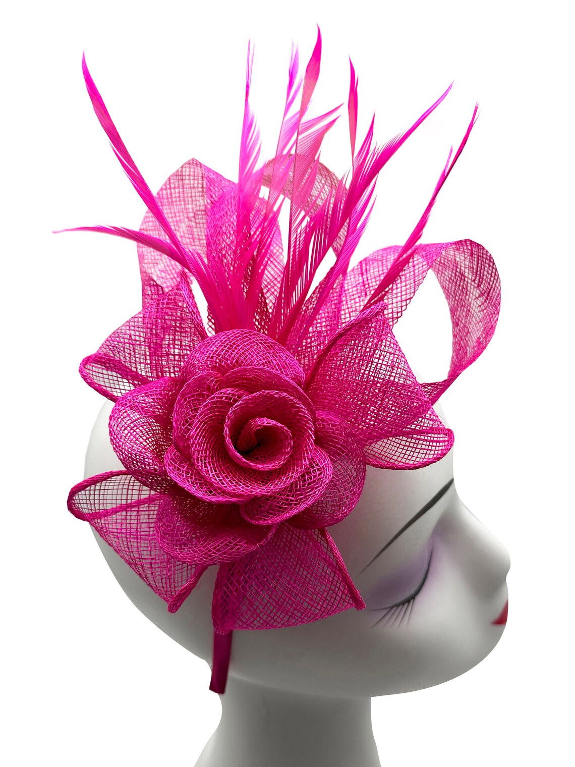 Small Fuschia Fascinator, Wedding Hat, Headband and Clip, Flower and ...