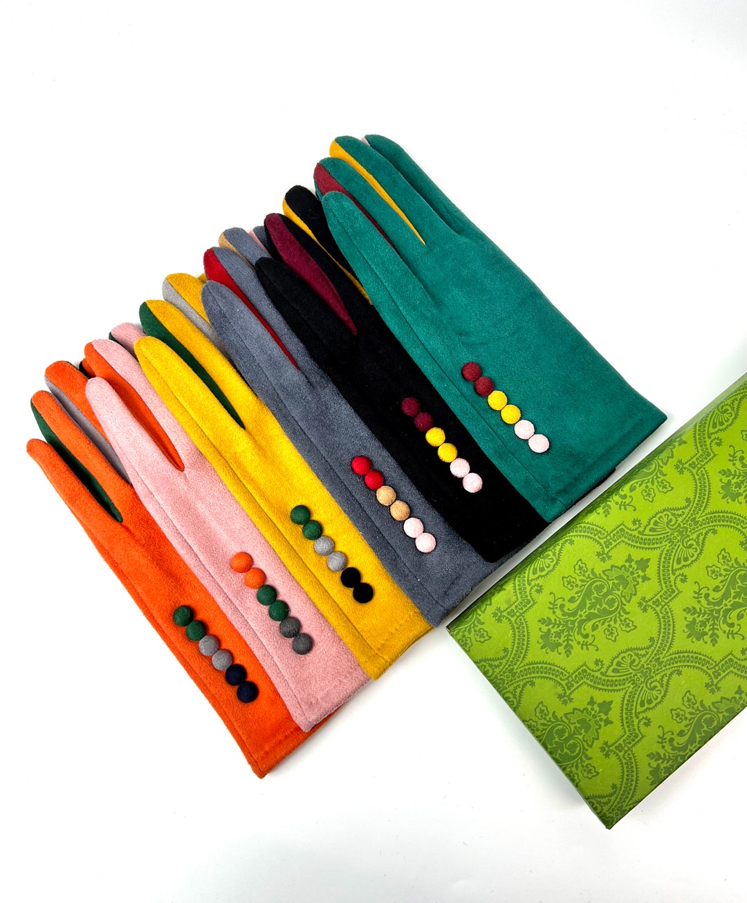 Women Button Gloves Ladies Multi Colours Gloves Touch Screen Gloves ...