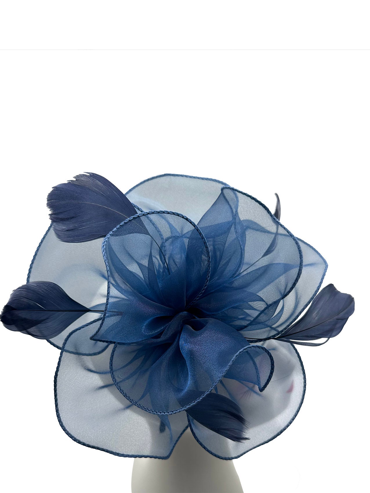 Navy Blue Fascinator Hat With Headband and Clip, Wavy Shaped With ...