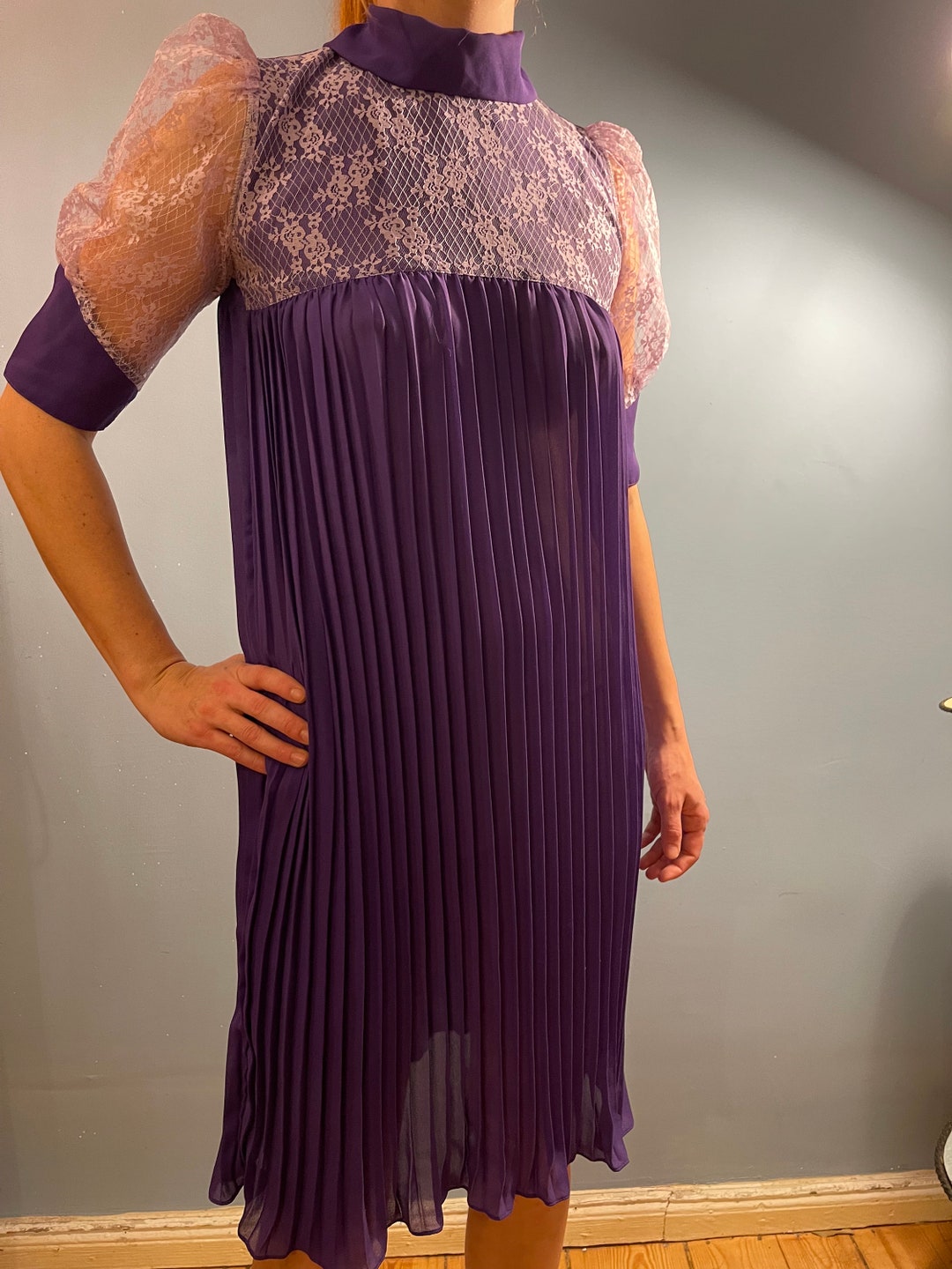 1960's Purple Lace Beatnik Pleated Dress Purple Light Purple Size L - Etsy
