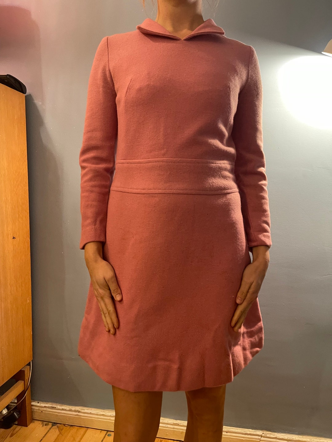 100% Wool Pink Dress Secretary Style True Vintage 1960's 1970's Size S ...