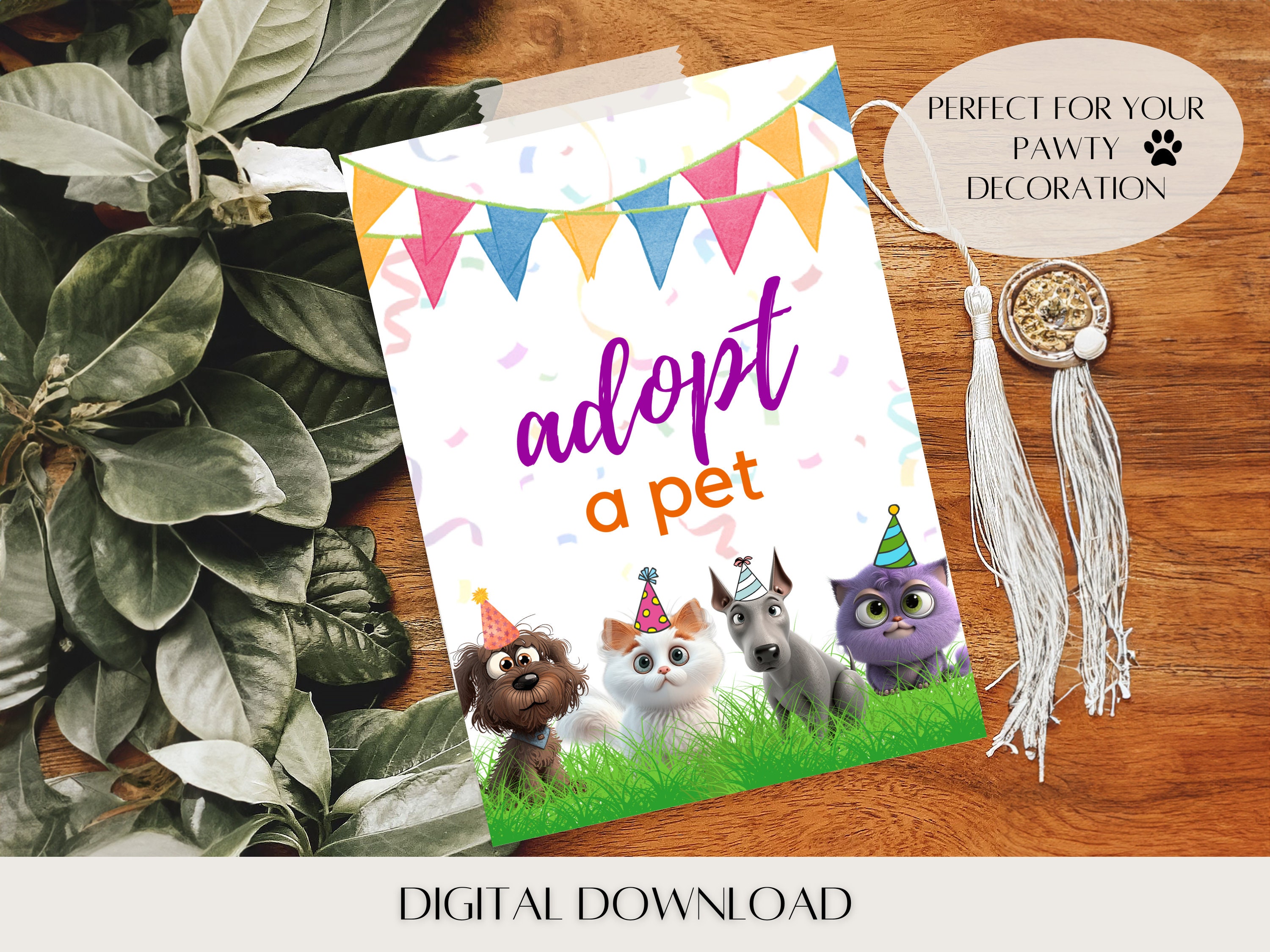 Adopt a Pet Birthday Sign, Dog Birthday Party Decor, Puppy Adoption ...