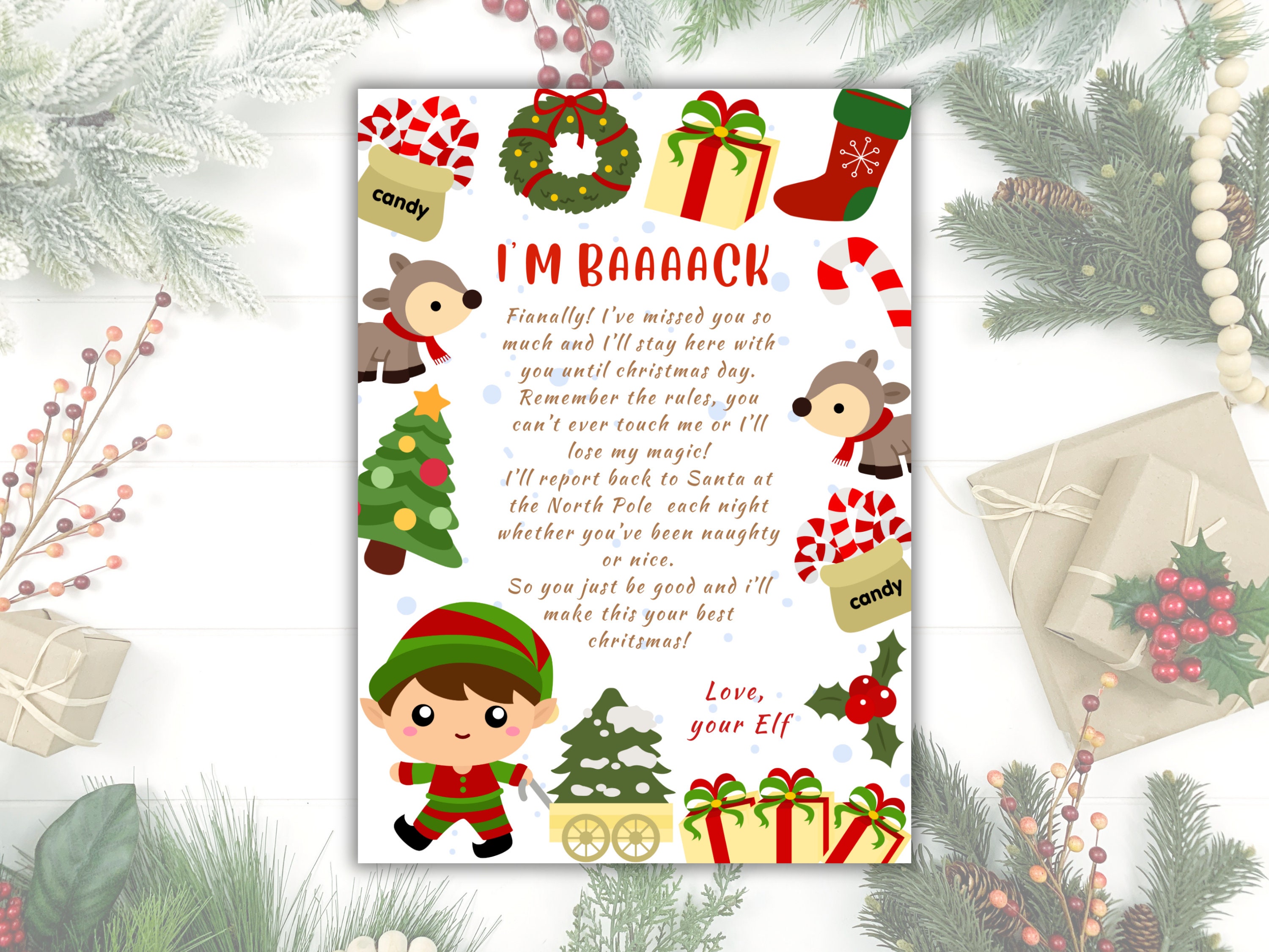 Elf Arrival Letter, Elf Return Letter, Elf on The, I'm Back Elf Note ...