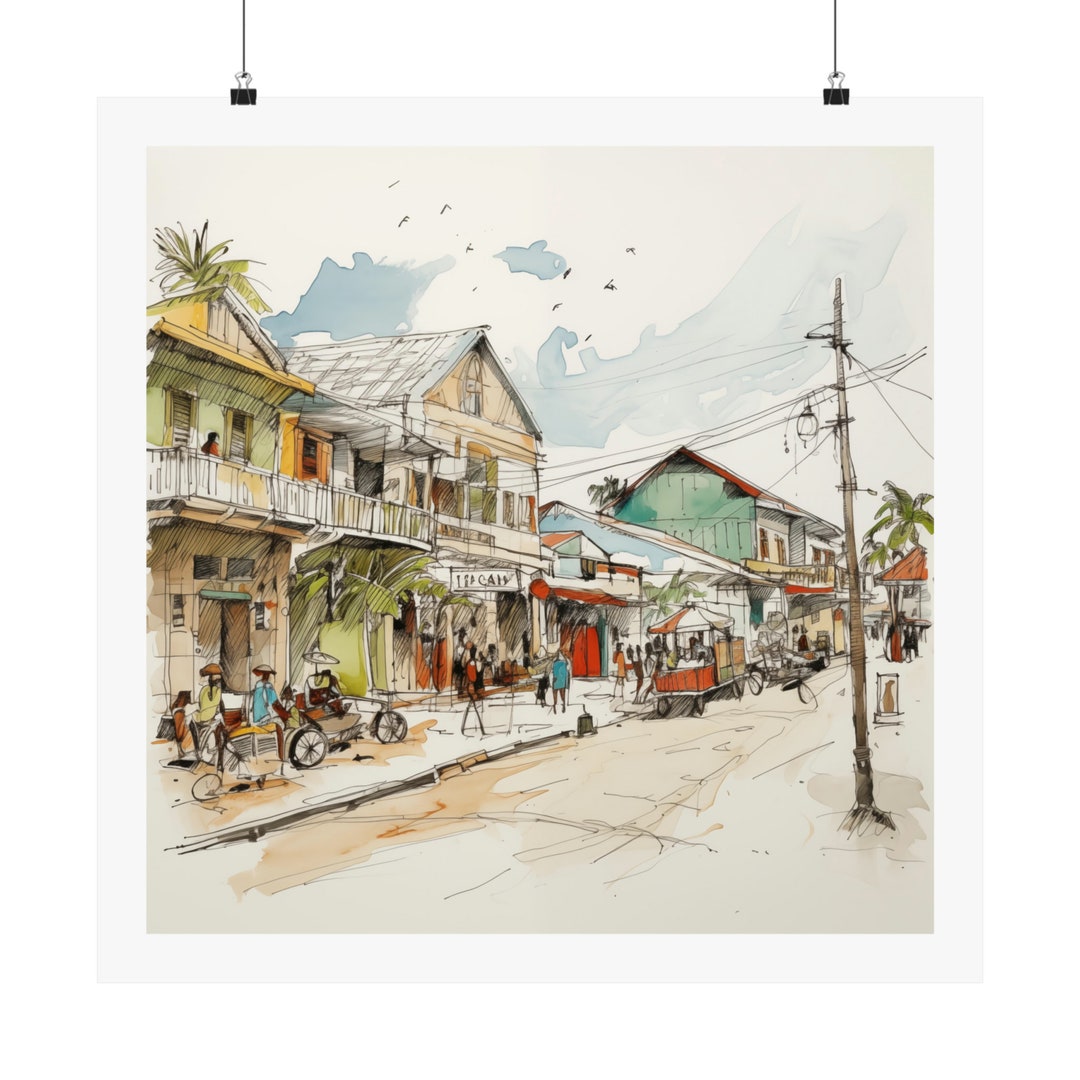 Guyana Sketch Poster, Guyana's Vibrant Spirit Comes, Street Vendor ...