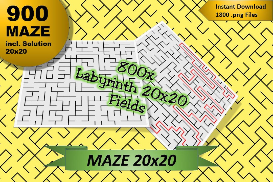 900 Maze / Labyrinth With Solution 20x20, 1800 Printable Maze ...