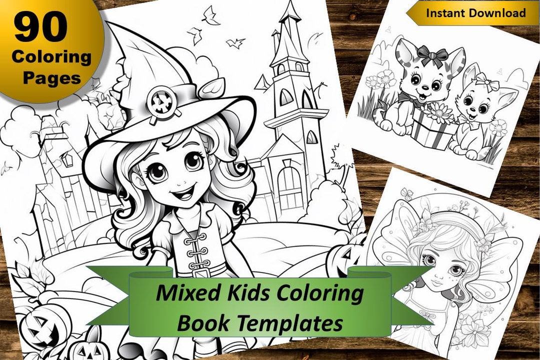 90 Mixed Kids Coloring Book Templates, Coloring Pages, Coloring Book ...