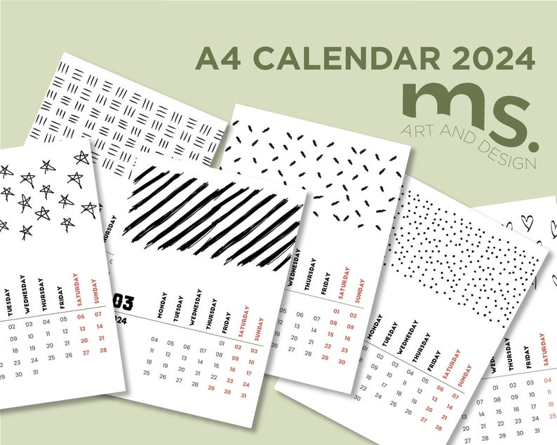 A4 2024 Calendar Ready to Print Home Office Print at Home - Etsy