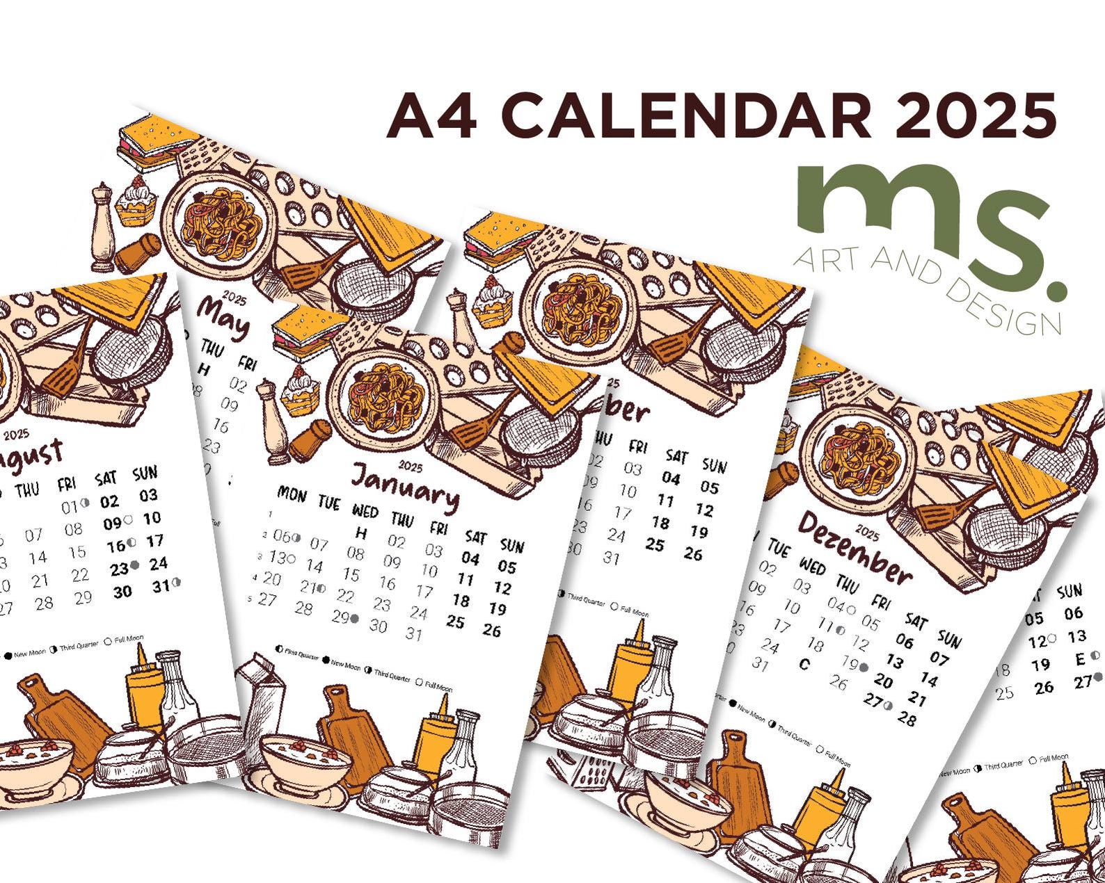 2025 Kitchen Calendar: A4 Printable (digital Download) - Etsy