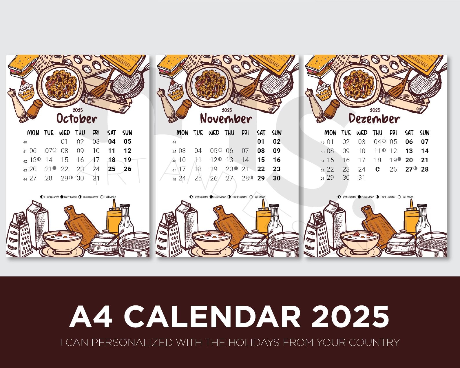 2025 Kitchen Calendar: A4 Printable (digital Download) - Etsy