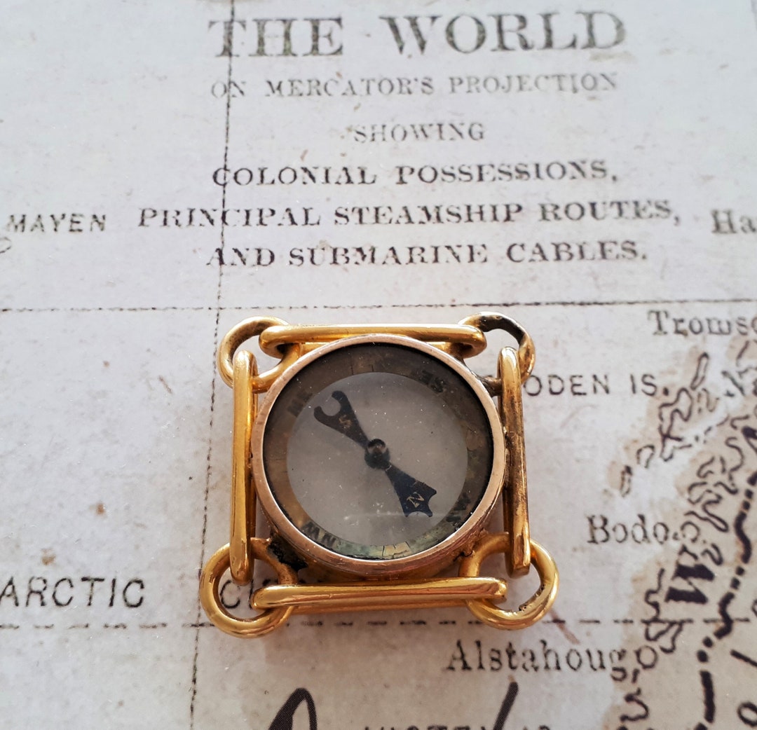 Antique 18ct Gold Plated Compass Pendant/fob - Etsy