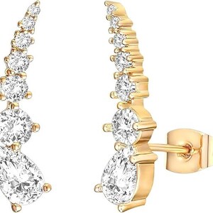 14K Gold Plated Cubic Zirconia Ear Crawler Earrings - Faux Diamond ...
