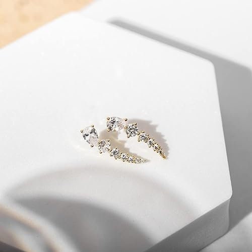 14K Gold Plated Cubic Zirconia Ear Crawler Earrings - Faux Diamond ...