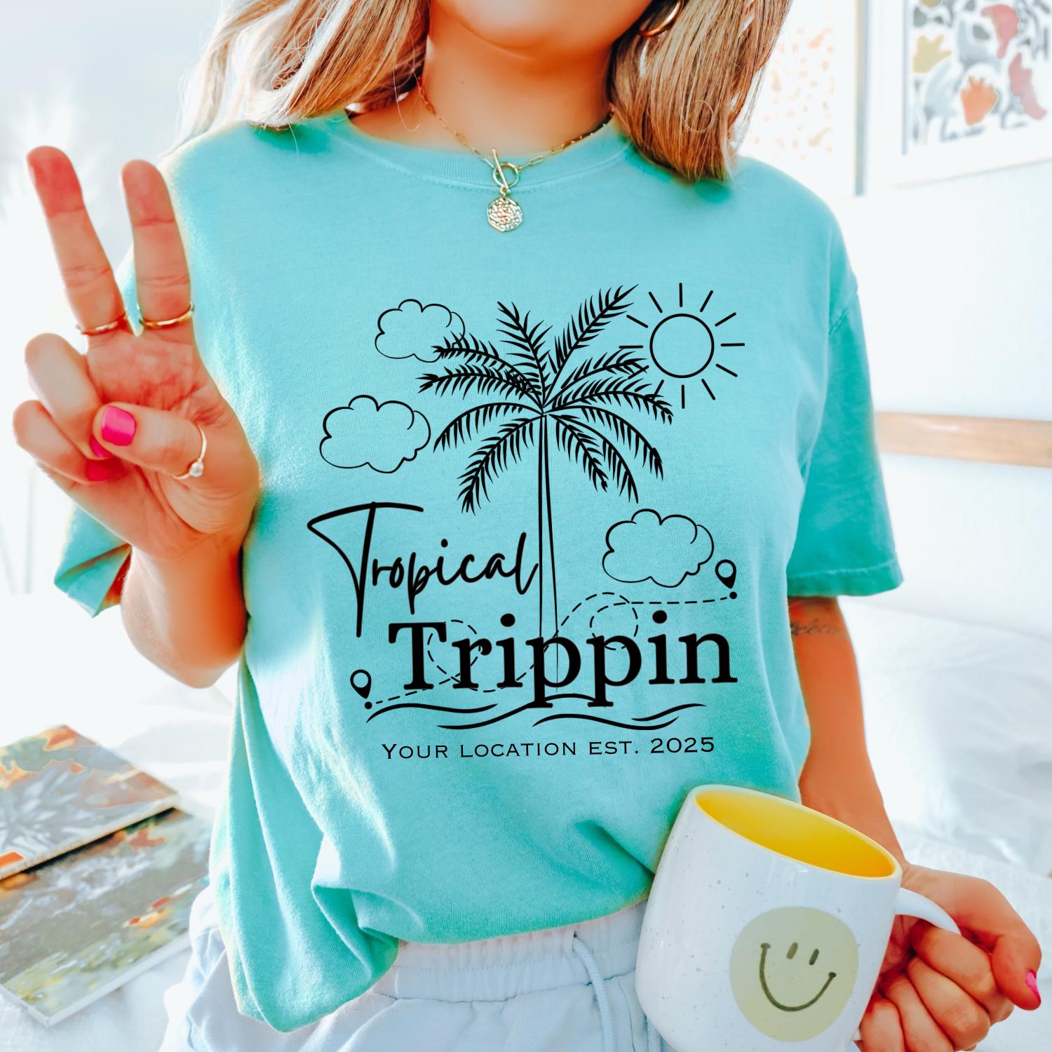 Custom Tropical Trippin' T-shirt, Beach Vibes Top, Summer Apparel ...