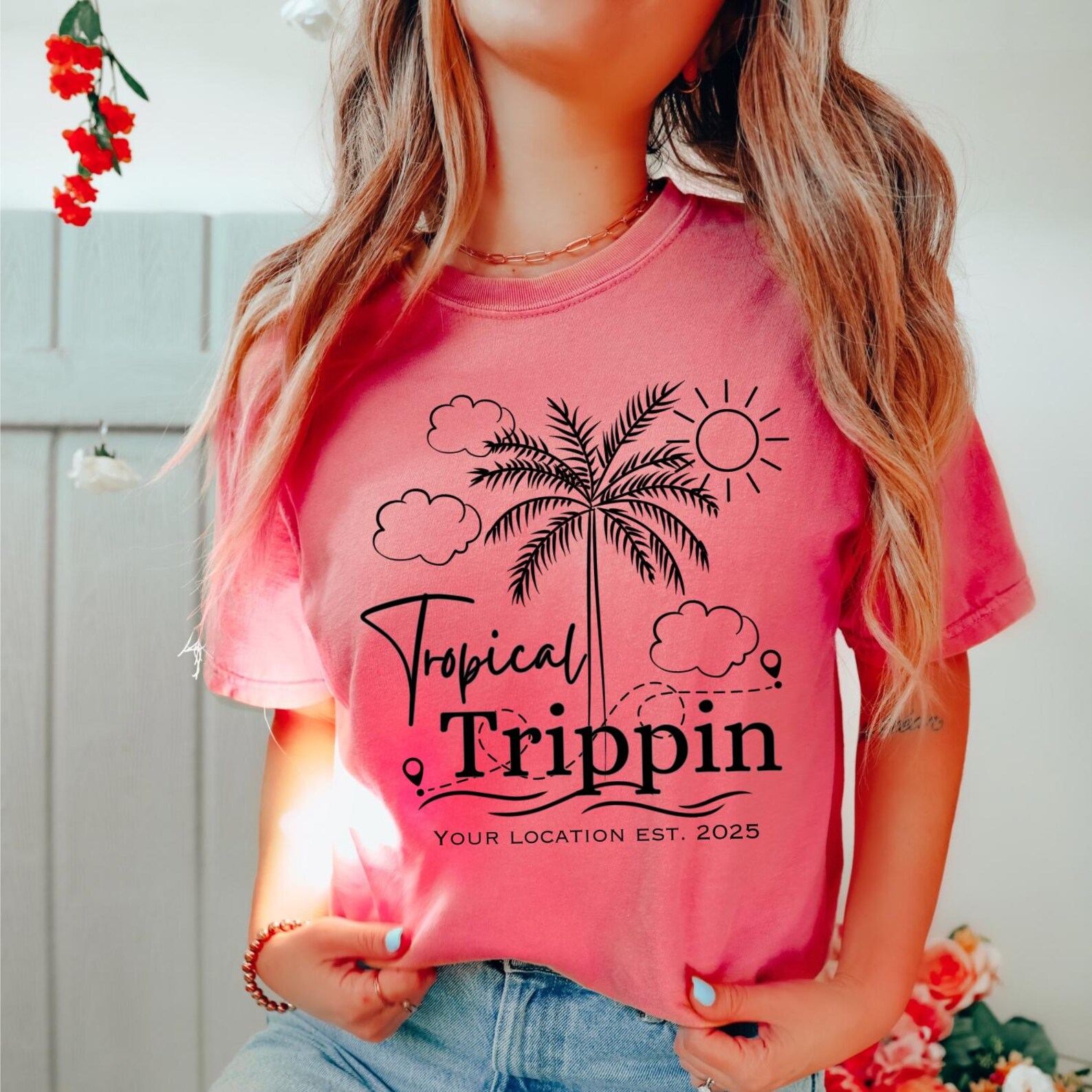 Custom Tropical Trippin' T-shirt, Beach Vibes Top, Summer Apparel ...