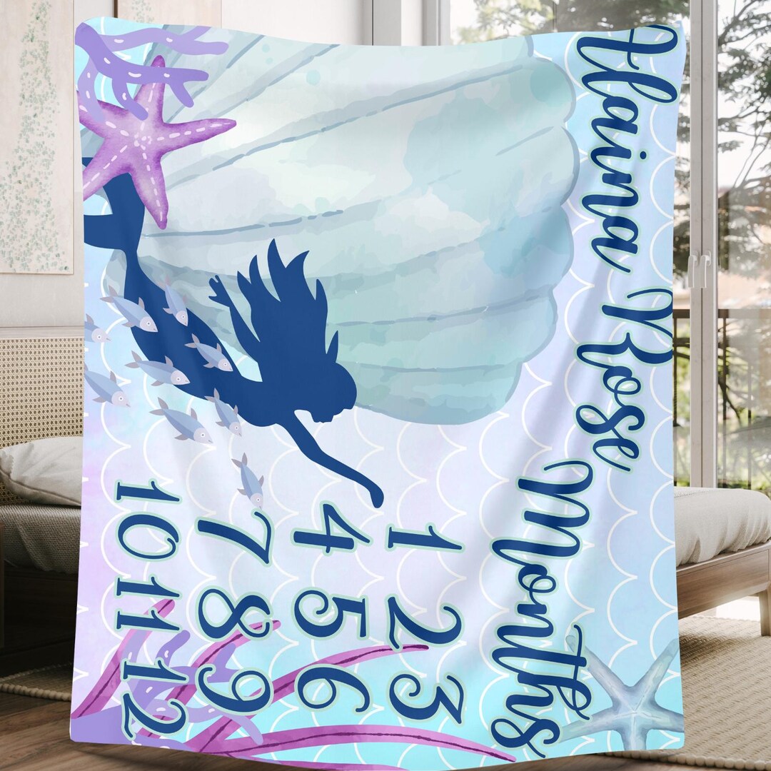 Mermaid Baby Milestone Blanket, Mermaid Blanket, Mermaid Baby Blanket ...