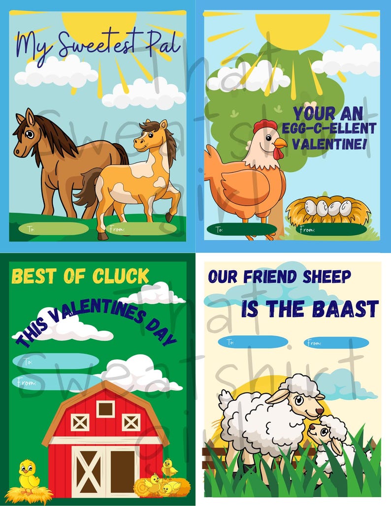 Farm Valentines, Farm Animal Valentines, Country Valentine Card ...