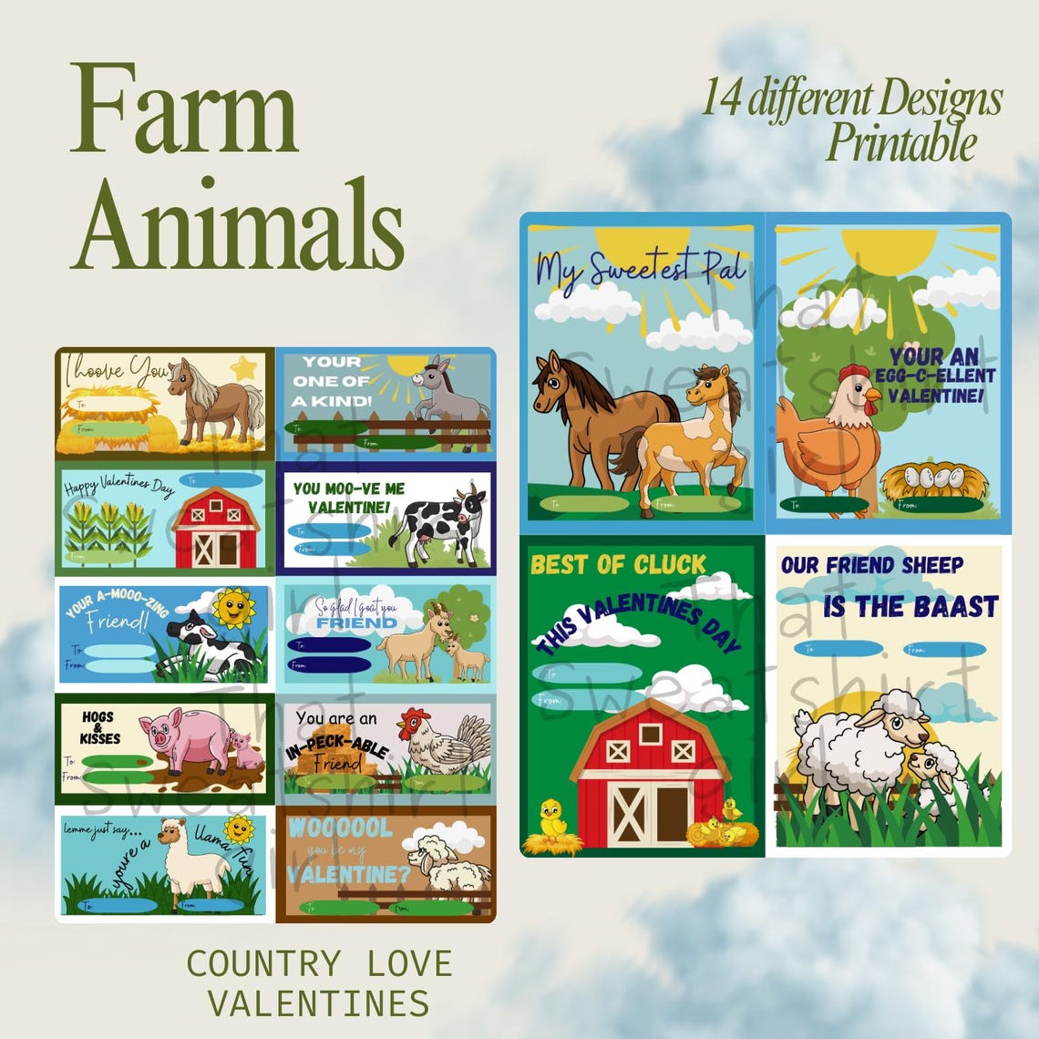 Farm Valentines, Farm Animal Valentines, Country Valentine Card ...