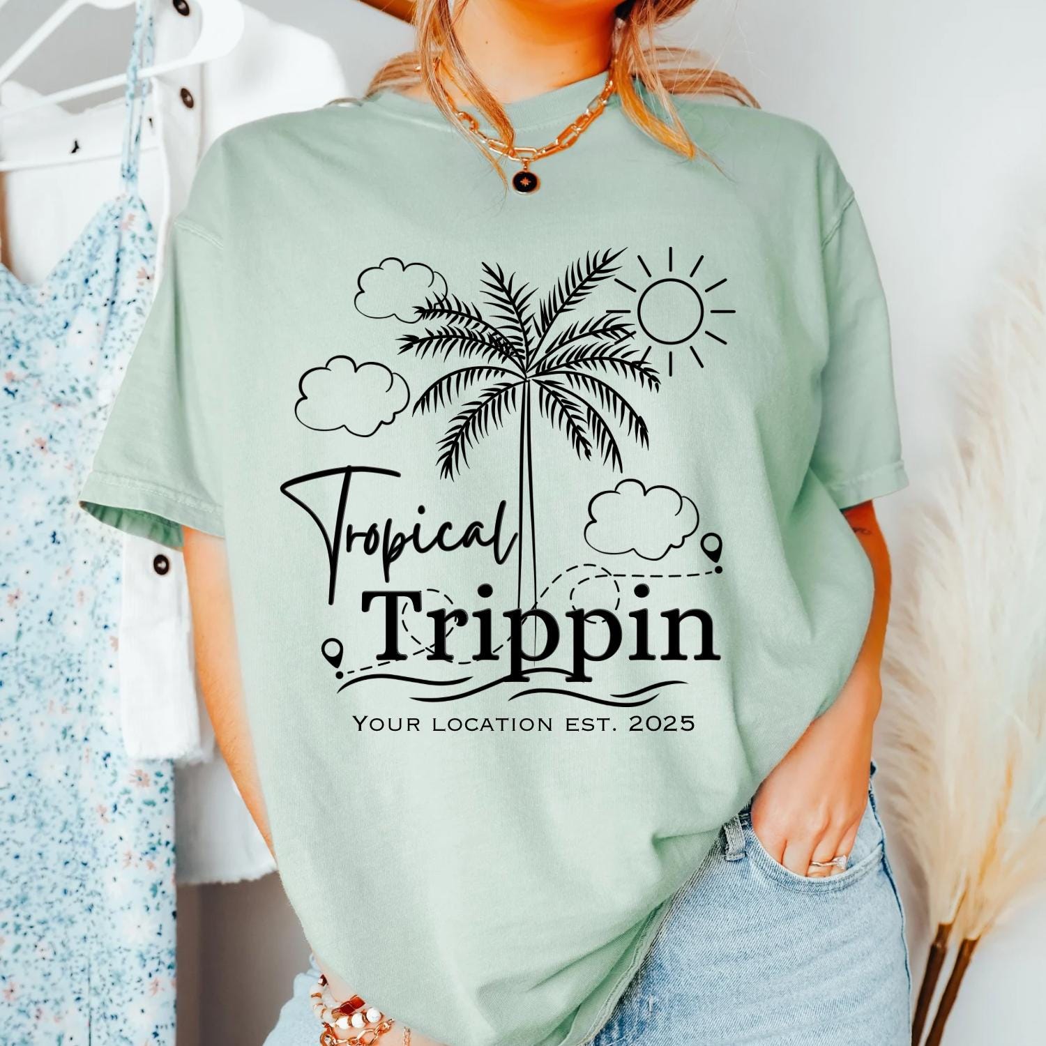 Custom Tropical Trippin' T-shirt, Beach Vibes Top, Summer Apparel ...