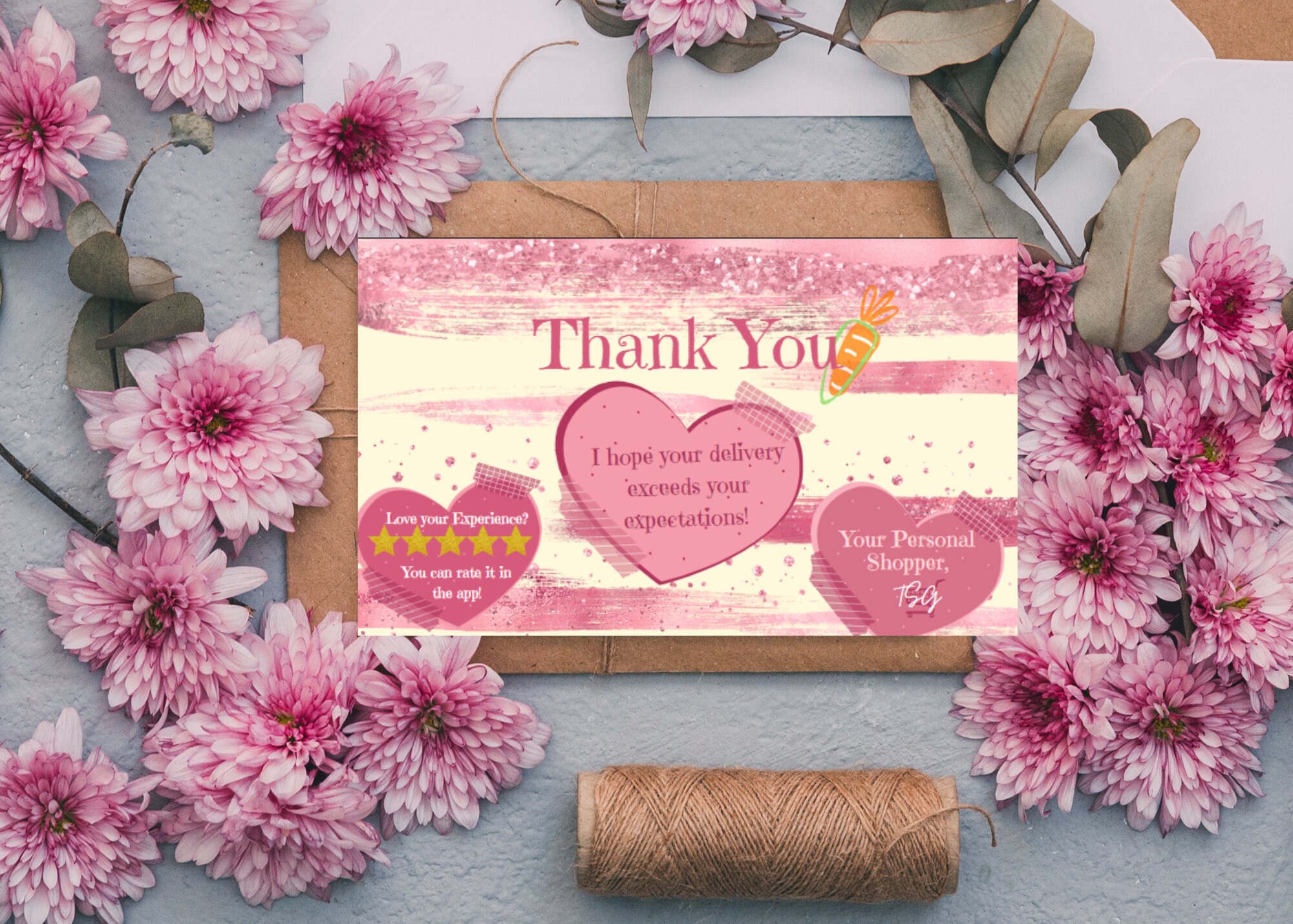 Delivery Thank You Card, Heart Personal Shopper THANK YOU Card ...