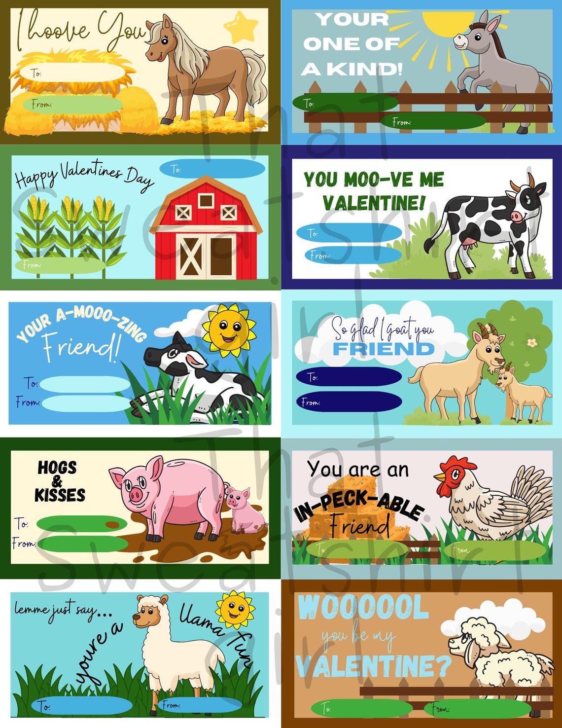 Farm Valentines, Farm Animal Valentines, Country Valentine Card ...