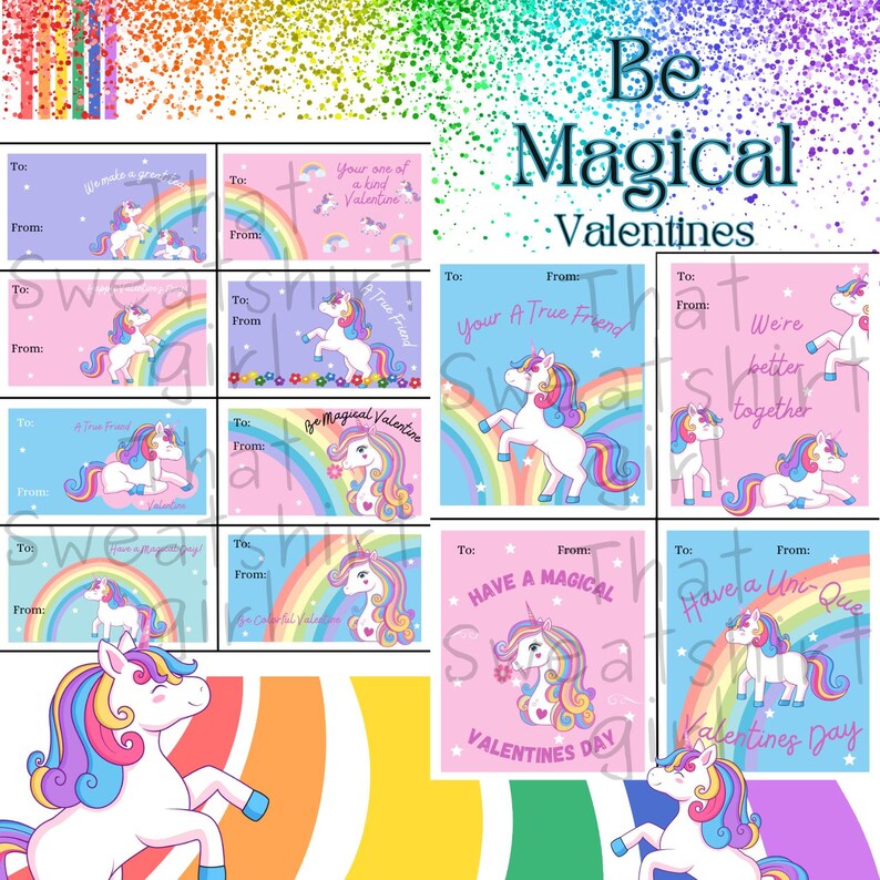 Unicorn Valentine, Girl Unicorn Valentine, Printable Valentine for Girl ...