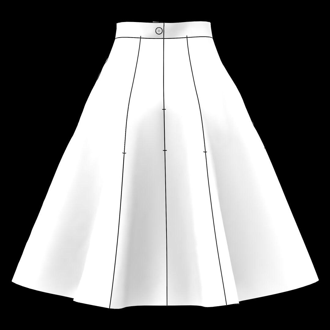 Below Knee Paneled Skirt With Side Seam Pockets, Sewing Pattern, Size ...