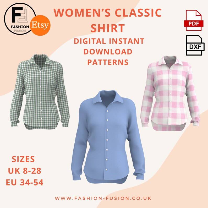 Women's Classic Shirt Pattern | Button Front Opening | Sizes UK 8-28 ...