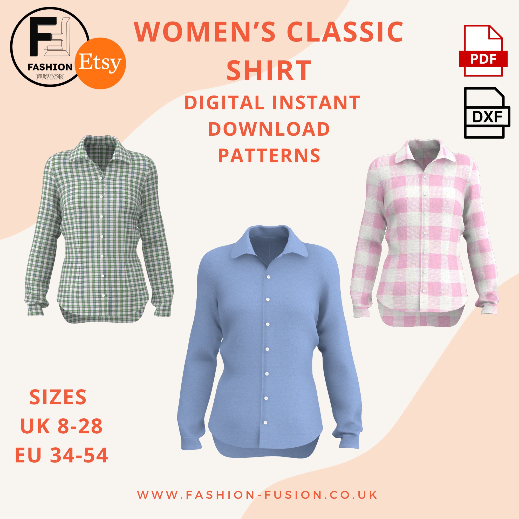Women's Classic Shirt Pattern | Button Front Opening | Sizes UK 8-28 ...