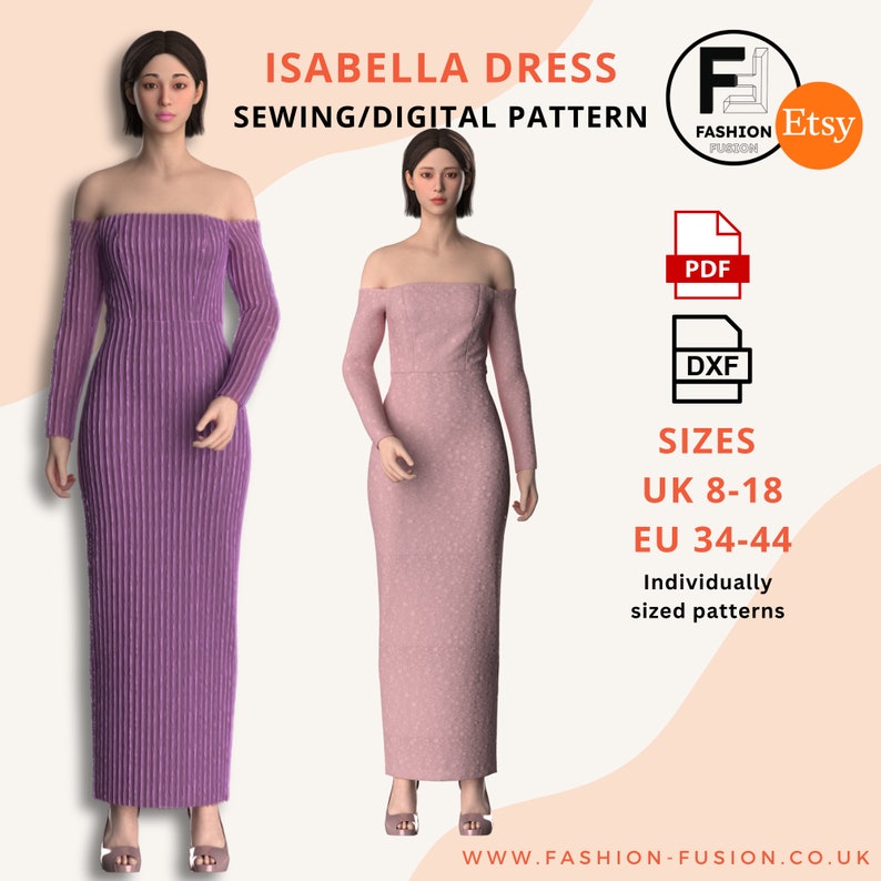 Isabella Dress - Sewing Pattern - Size UK 8-18 EU 34-44 Prom/wedding ...