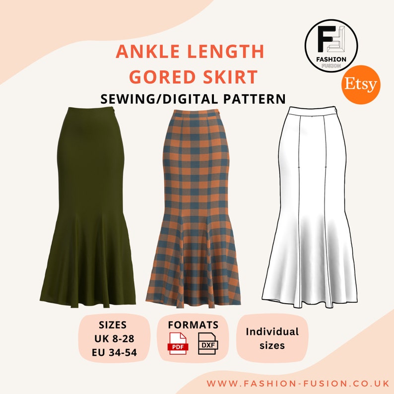 Ankle Length Gored Skirt Sewing Pattern - Women's Sizes UK 8-28 EU 34 ...