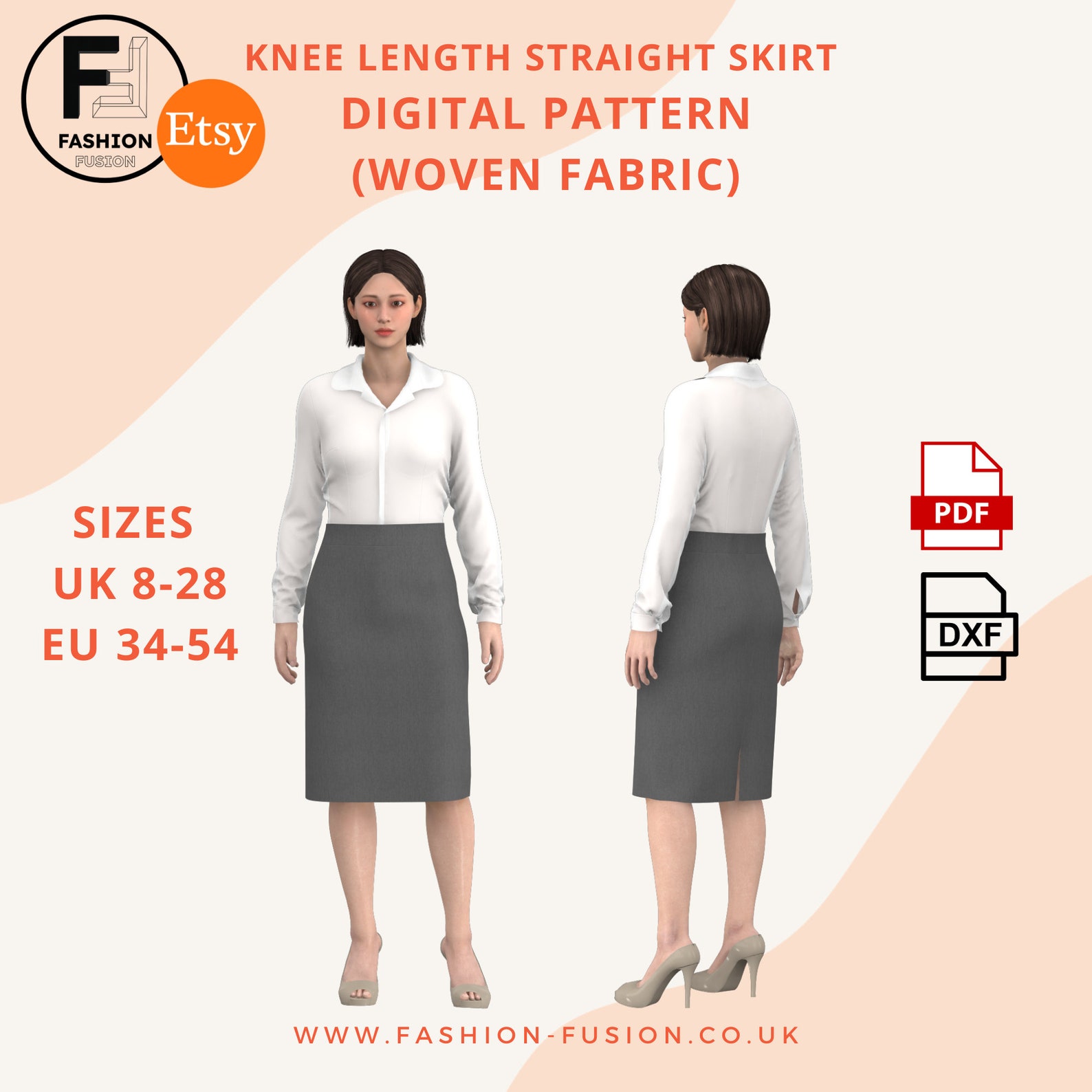 Knee Length Straight Skirt, Women's Sewing Patterns, Sizes UK 8 - 28 EU ...