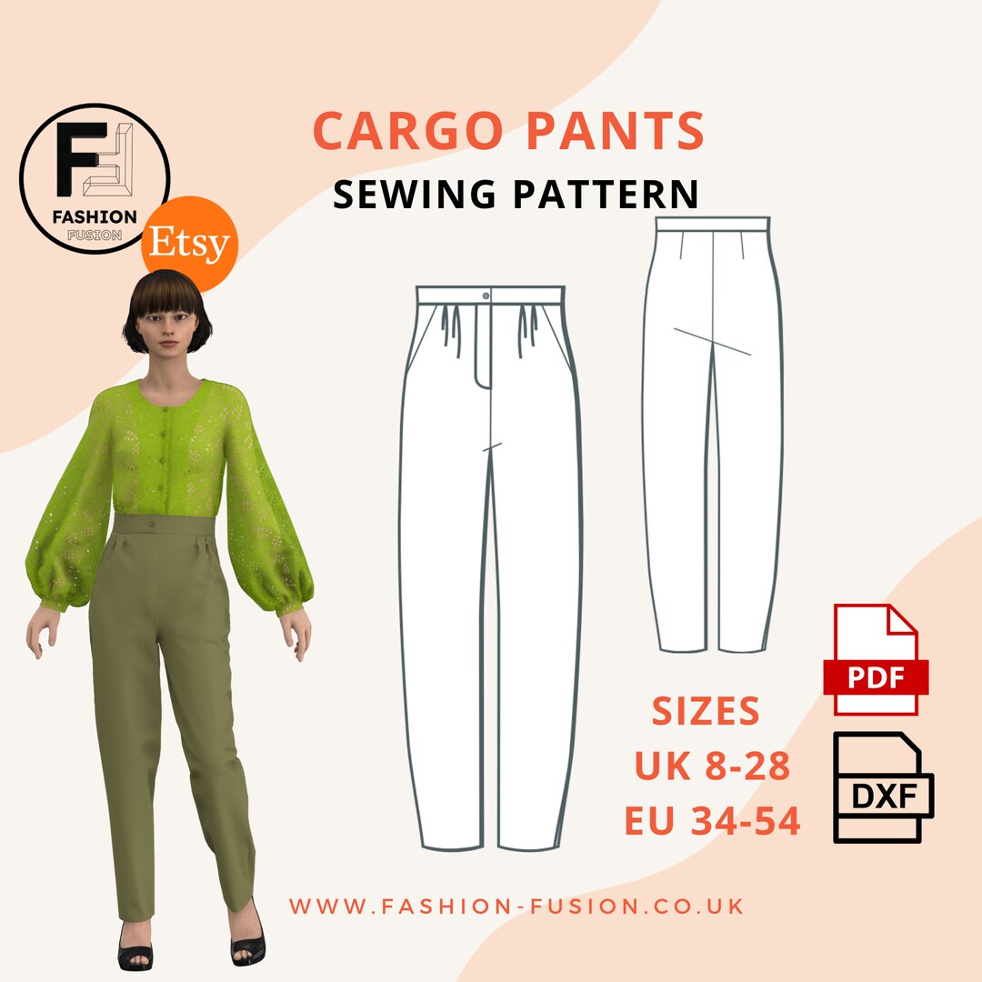 Cargo Pants Sewing Pattern - Sizes UK 8-28/EU 34-54, Instant Download ...