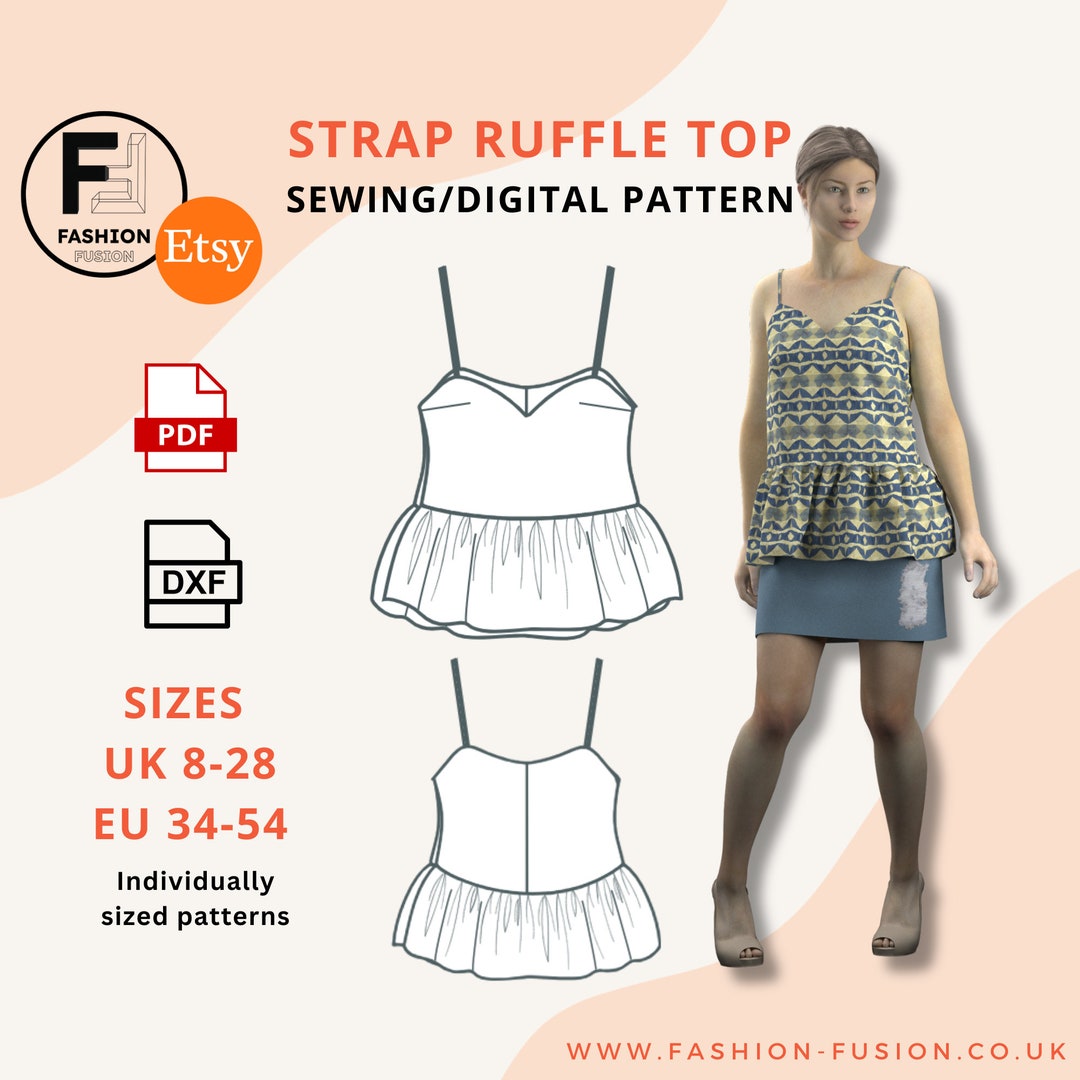 Strap Top, With or Without Ruffle, Instant Downloadable Sewing Patterns ...