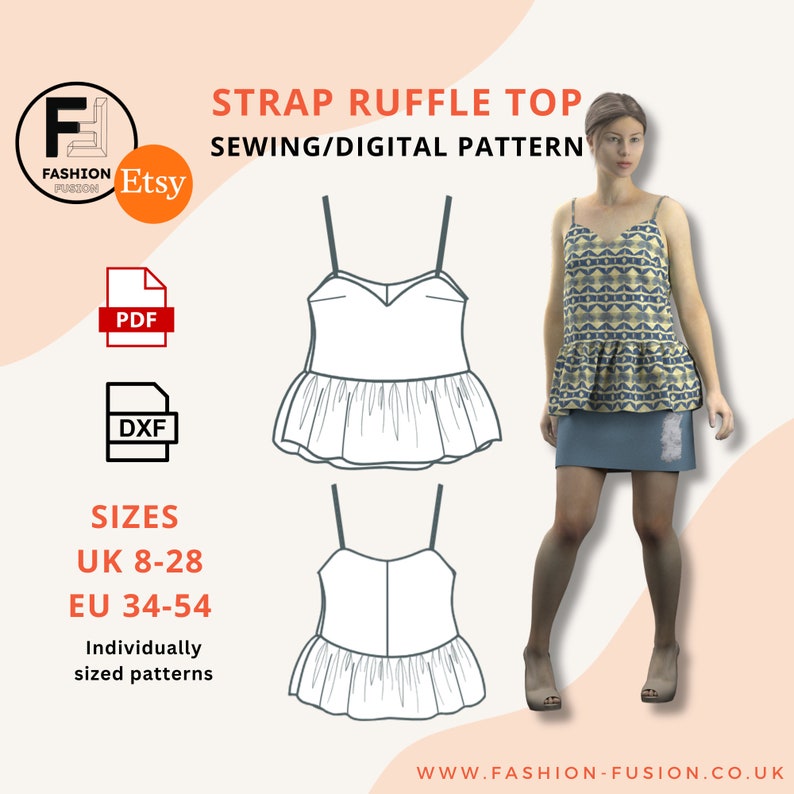 Strap Top, With or Without Ruffle, Instant Downloadable Sewing Patterns ...