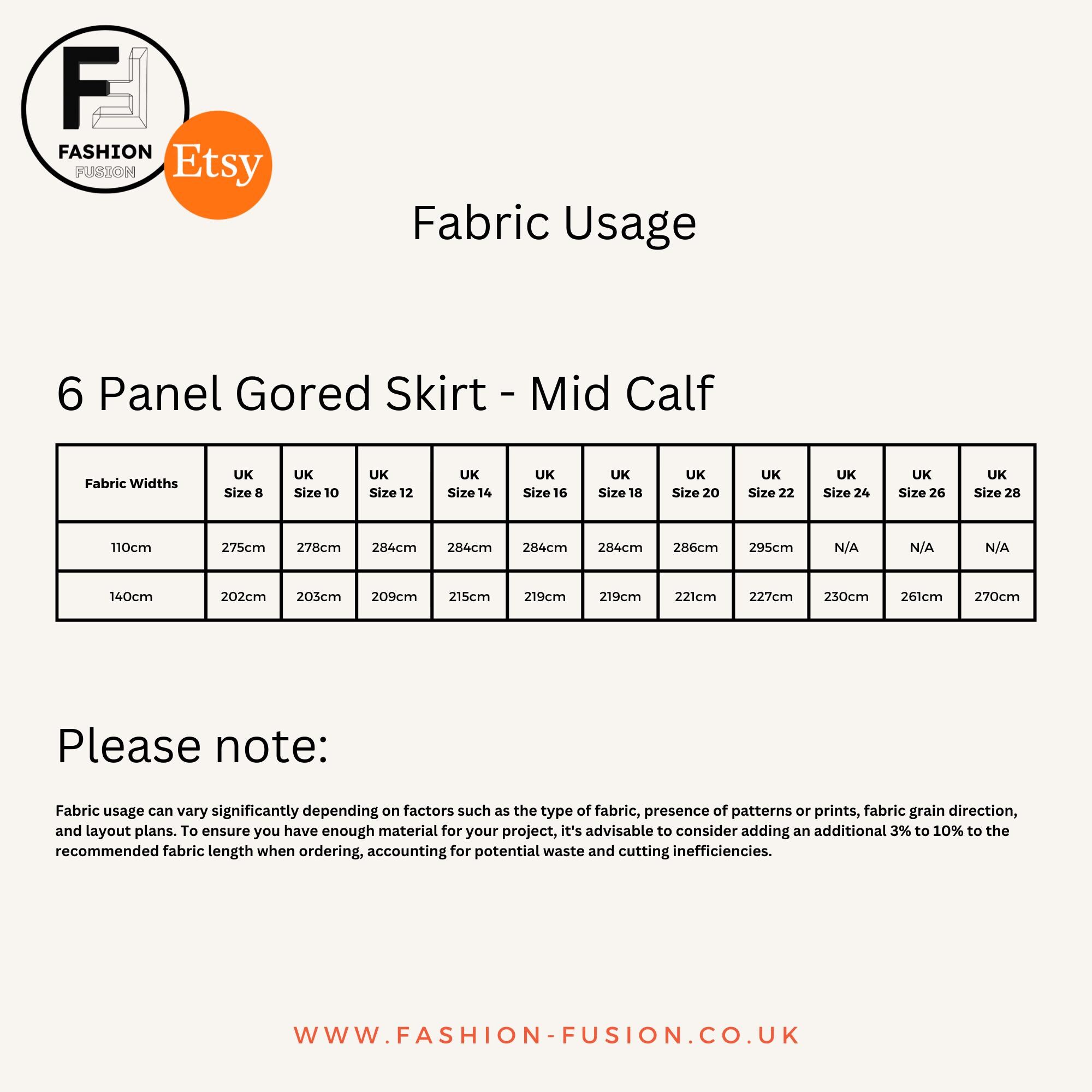 6-panel Gored Skirt Sewing Pattern, Mid Calf Length, Sizes 6-panel Gored Skirt Sewing Pattern, Mid Calf Length, Sizes