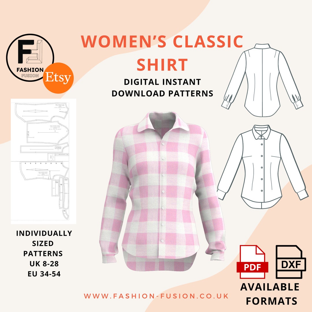 Women's Classic Shirt Pattern | Button Front Opening | Sizes UK 8-28 ...