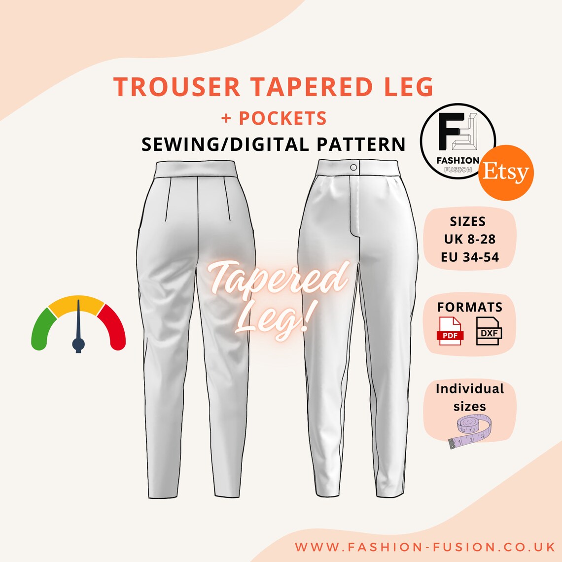 Women's Tapered Leg Trouser Pattern, Size UK 8-28 EU 34-54, Instant PDF ...