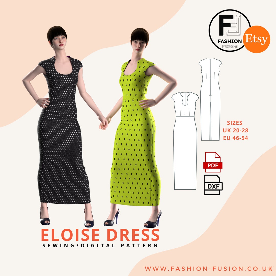 Eloise Dress Sewing Pattern - Size UK 20-28 EU 46-54 - Occasion/formal ...
