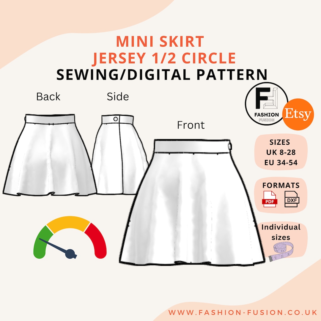 Jersey Half Circle Mini Skirt Pattern - Women's/teens Size UK 8-28 EU ...