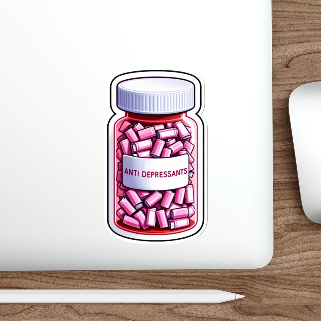 Anti Depressants Pill Bottle Sticker - Pink Miniature Book Decal ...