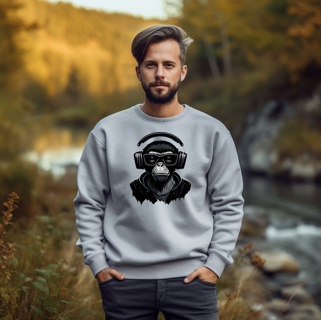 Monkey Cool Headphones Sweater, Unisex Sweater, Music Monkey, Cool ...