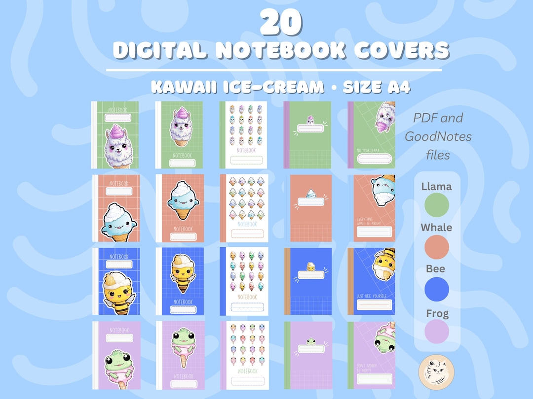 Kawaii Ice-cream Digital Notebook Covers Goodnotes Digital - Etsy