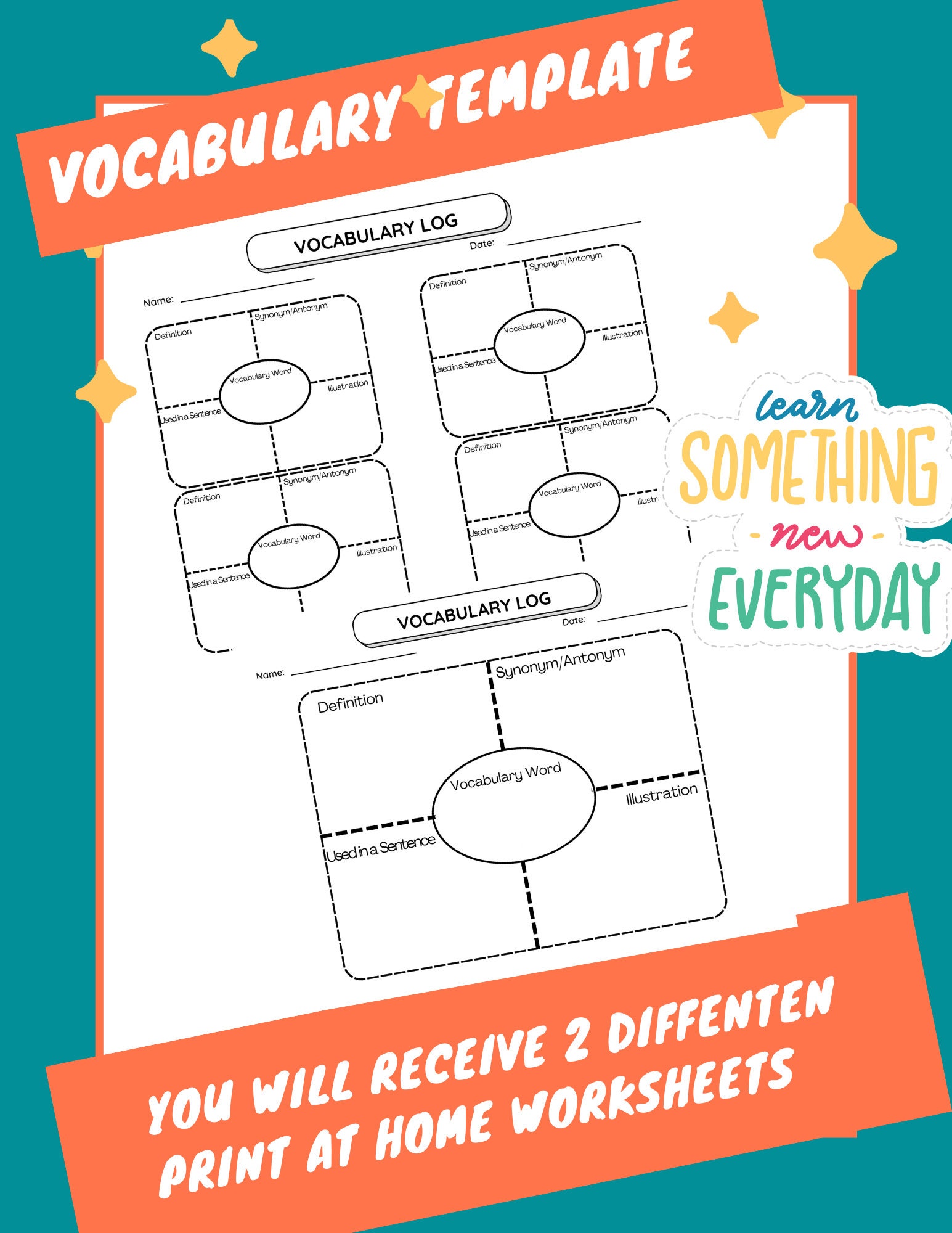 Vocabulary Maps Template Printable Worksheet Great for K-5th - Etsy