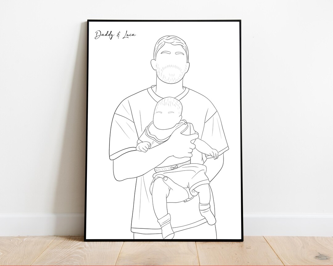 Custom Line Art Portrait of Dad and Baby, Father's Day Gift, Minimalist ...