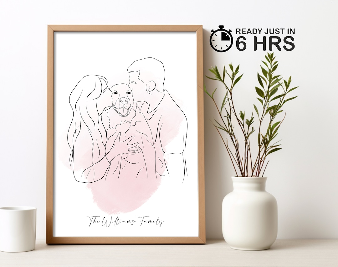 Custom One Line Drawing, Family Cartoon Painting From Photo ...