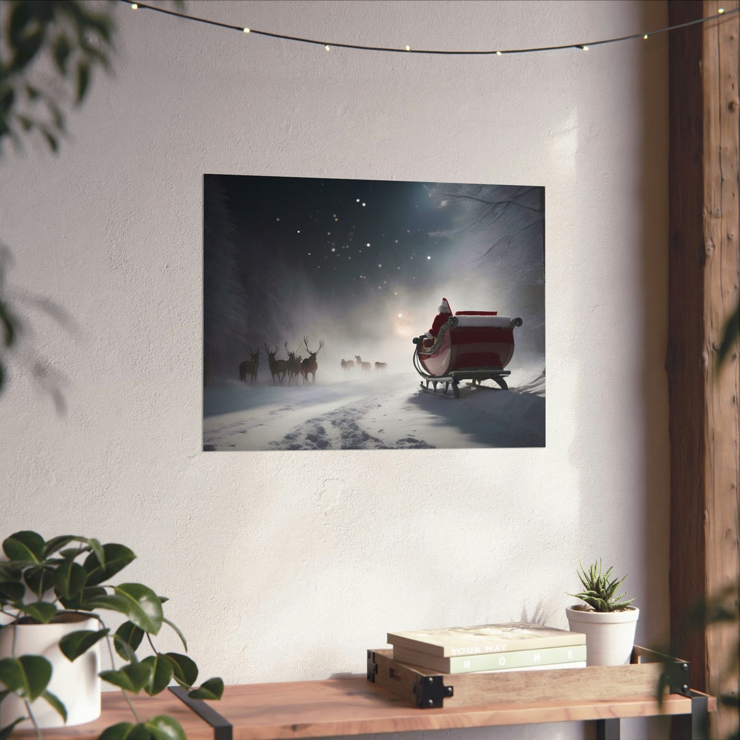 Santa's Sleigh Landing Horizontal Poster AI Generated Wall Art - Etsy