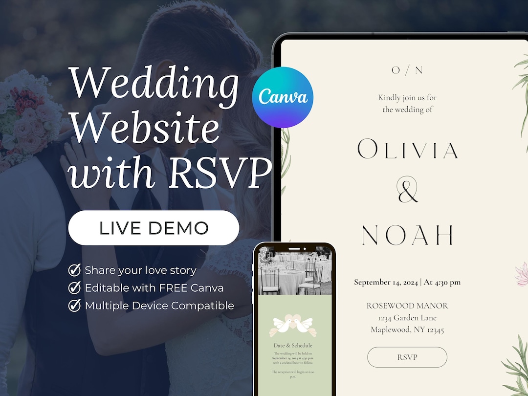 Wedding Website Invitation Template, Editable in Canva Online RSVP Card ...