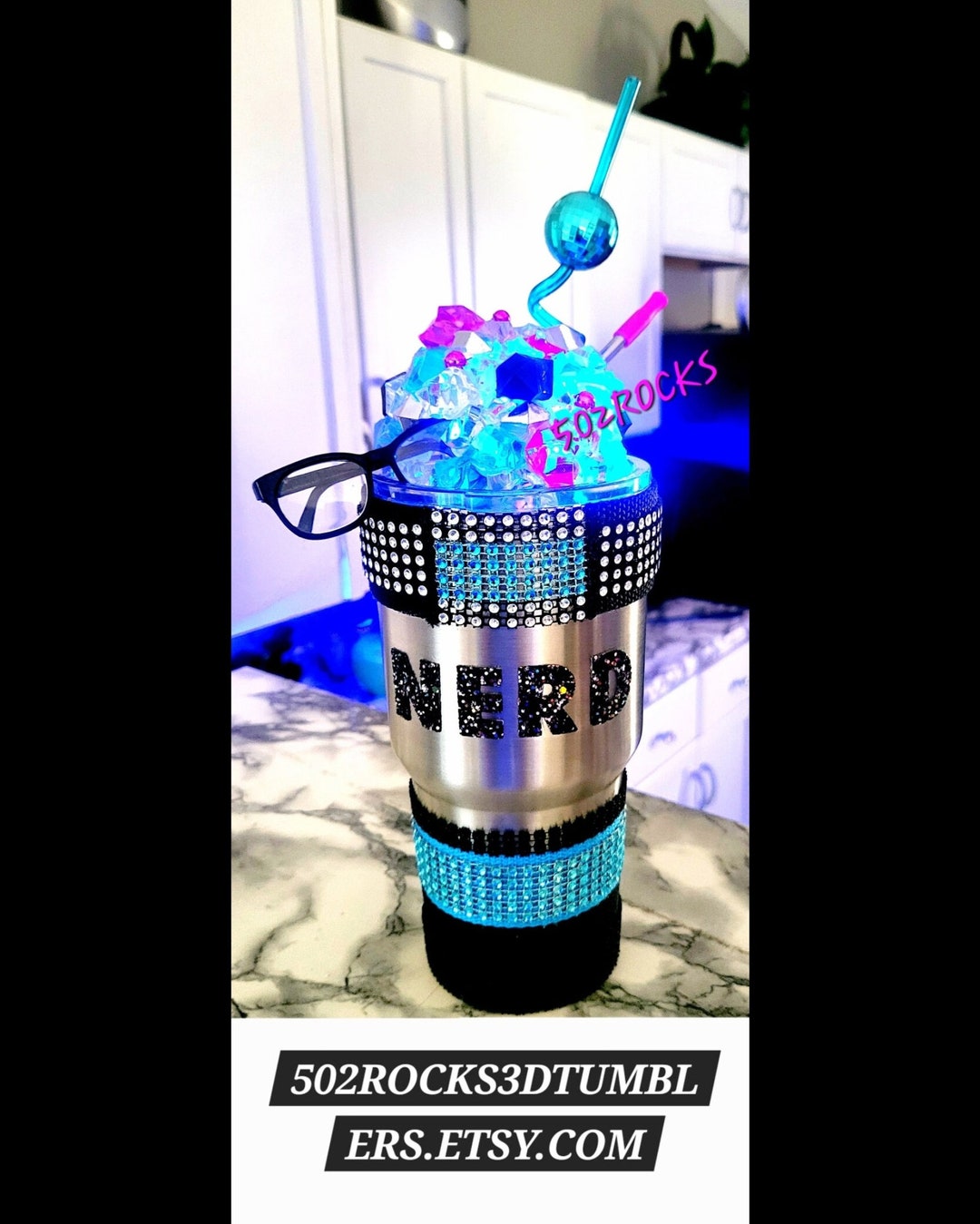 3d NERD Glasses Tumbler With Color Changing LED Light, Stainless Steel ...