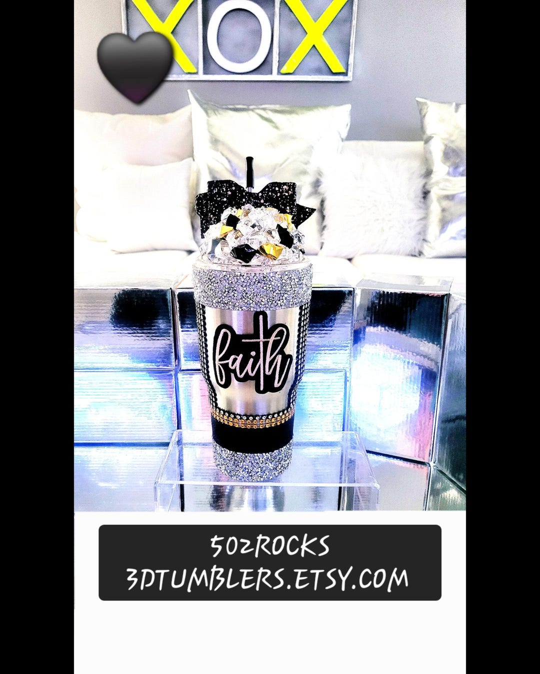 Faith Tumbler: Icy Bling Wrap, Color-changing LED, Black Straw Bow - Etsy